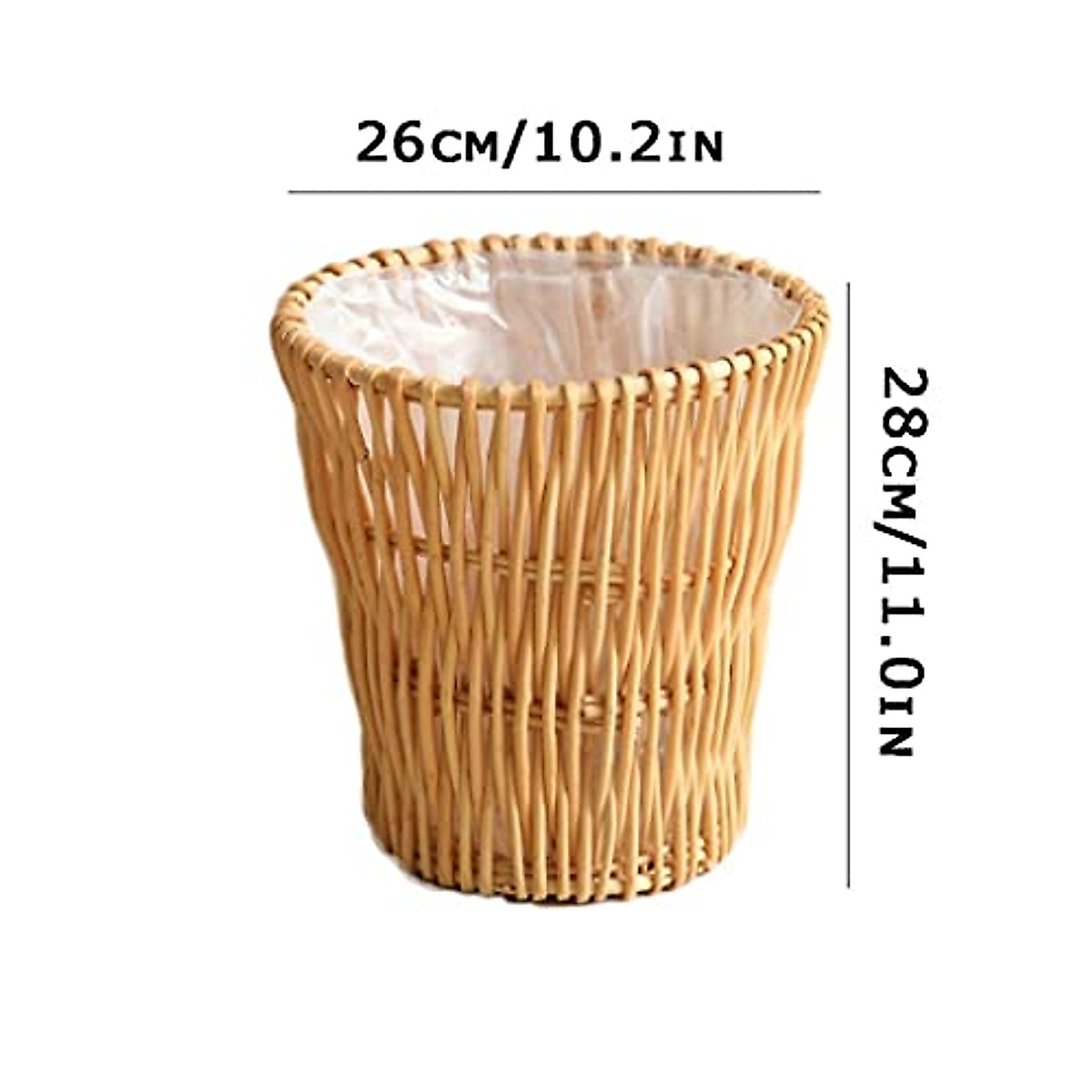 DYNN Trash can Wicker Woven Trash Can Retro Garbage Can Creative Garbage Bin Suitable for Bedroom Kitchen and Bathroom-with Liner Home/Commercial Use (Color : A)