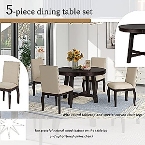 WOZNLA 5-Piece Kitchen Dining Table Set - Rectangular Wood Kitchen Table and 4 Classic Style Chairs - Ideal for Creating Memorable Family Gatherings