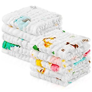 PPOGOO Baby Muslin Washcloths Natural Purified Cotton Baby Wipes Soft Newborn Baby Face Towel
