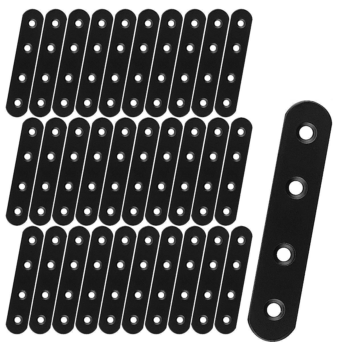 30 PCS Black Straight Braces, Cast Iron 100MM X 20MM X 3MM Heavy Duty Corner Braces for Wood, Mending Plate Connector Joining Bracket for Fence, Shelves, Furniture and Cabinet, Round End