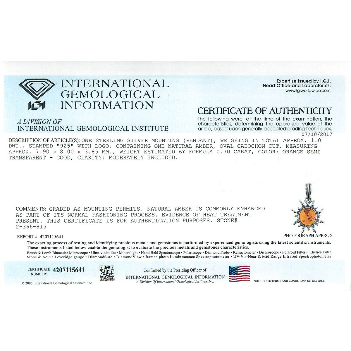 Ian and Valeri Co. Amber Sterling Silver Small Sun Pendant