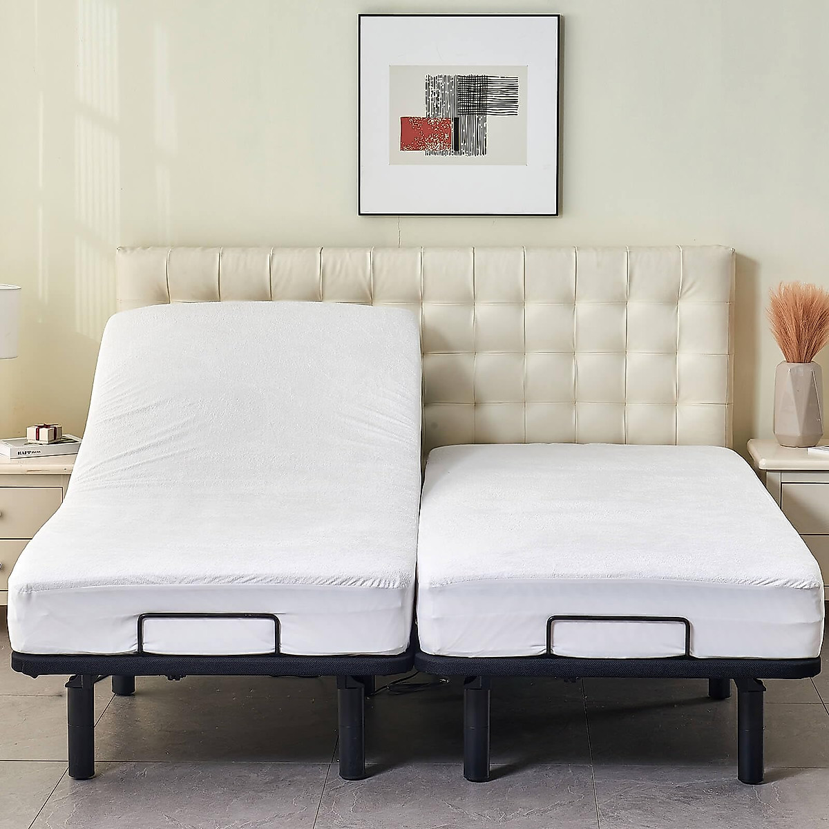 Waterproof Split Queen Mattress Protector for Adjustable Bed (2PCs) 30x80 Soft Soft Terry Surface Fitted Matress Cover