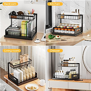 2 Pack Under Sink Organizer, 2 Tier Pull Out Cabinet Organizer Slide Out Sink Shelf Cabinet Storage Shelves, Under Sink Organizer and Storage for Kitchen Bathroom (2 Pack)