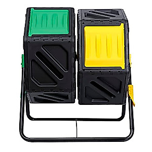 HomGarden Dual Chamber Compost Tumbler for Garden and Outdoor, 37 Gallon High Volume Composter with 2 Sliding Doors, Black