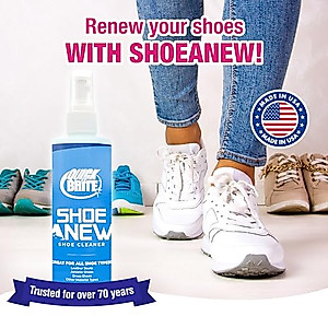 ShoeAnew Quick ’n Brite Cleaning Kit - Footwear Cleaner for All Shoe Types - Sneakers, Boots, Dress Shoes, Collectibles - 12 Ounce Bottle, Soft Bristle Brush and Premium Microfiber Cloth