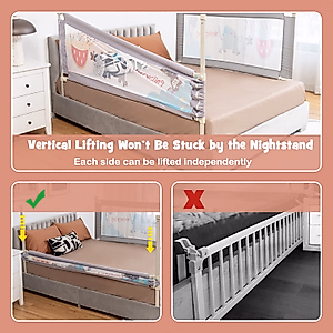 BABY JOY Bed Rail for Toddlers, 57’’ Extra Long, Height Adjustable & Foldable Baby Bed Rail Guard w/Breathable Mesh & Double Safety Child Lock for Kids Twin Double Full Size Queen King Mattress, Gray