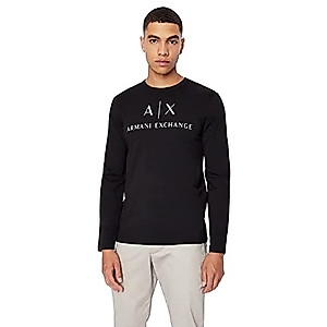 A|X ARMANI EXCHANGE mens A|x Armani Exchange Long Sleeve Logo Crewneck T-shirt T Shirt, Black, Large US