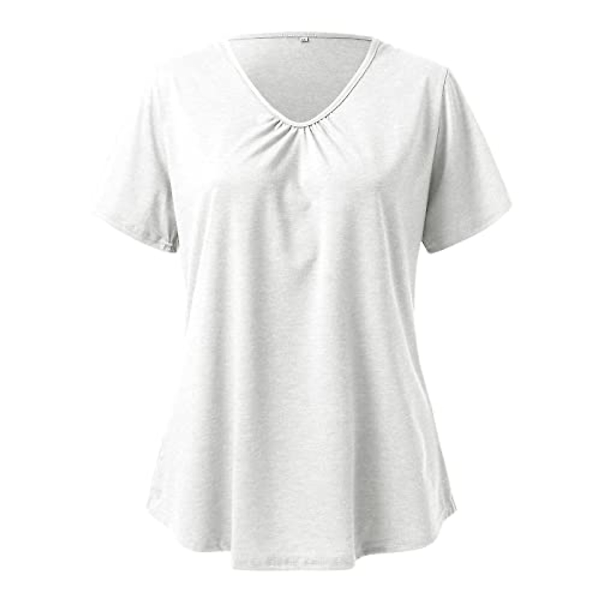 Spring and Summer New Short Sleeve V Neck Shrink Pleated Solid Color Loose Tee Shirt Top White