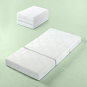 ZINUS 5 Inch Memory Foam Floor Mattress Portable Tri-Fold Design with Cooling Gel, Single, White