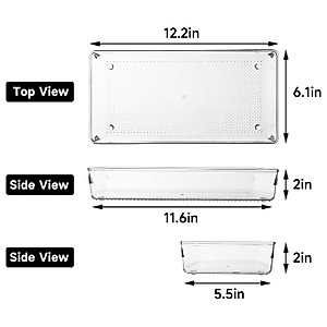 3 Pack Clear Plastic Drawer Organizer Tray Cutlery Utensil Makeups Drawer Organizers 12" X 6"