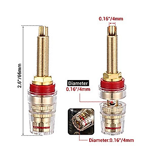 Facmogu 4PCS Black & Red Heavy Duty 5-Way Binding Post Banana Jacks 4mm, 24K Gold Plated Sold Brass Insulated Binding Post Banana Plugs, Speaker Amplifier Bindling Post Terminals - Long