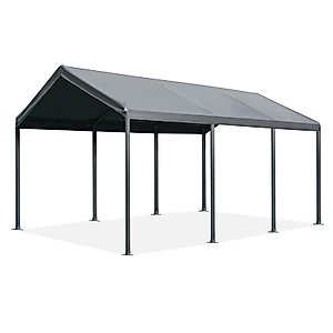 Gardesol Carport, 10’ X 20’ Heavy Duty Car Canopy with Powder-Coated Steel Frame, Easy to Assemble Portable Garage for Car, Boat, Party Tent with 180g PE Tarp for Wedding, Garden, 8 Legs, Gray