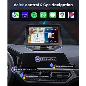 Podofo Portable Car Stereo Wireless Apple Carplay Android Auto,7 Inch Touch Screen Car Radio with Bluetooth Hands-Free/Mirror Link/Maps Navigation/Voice Control/TF Card/AUX,for Cars, Trucks, SUVs