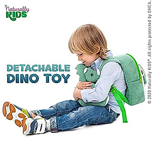 Naturally KIDS Small Dinosaur Backpack Dinosaur Toys for Kids 3-5 - Dinosaur Toys for 3 4 5 6 7 Year Old Girls Gift - Toddler Backpack for Boys Girl - Green Triceratops - Dinosaur Plush Stuffed Animal