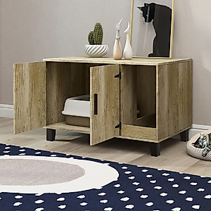 TaoHFE Litter Box Enclosure Cat Litter Box Furniture Hidden with Cat Scratch Pad Decorative Farmhouse Wooden Cat Box Furniture Litter Box Cabinet,Oak