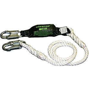 Miller by Honeywell 901RLS-2/6FTWH 5/8-Inch, 6-Feet Nylon Rope Lanyard with Sofstop Shock Absorber and Two Locking Snap Hooks, White