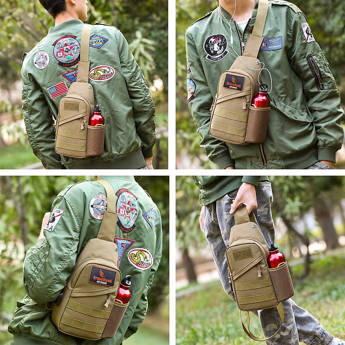 BraveHawk OUTDOORS Tactical Sling Crossbody Bag, 800D Military Nylon Oxford Utility EDC Chest Pack Shoulder Daypack Organizer