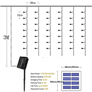 Warm White 3MX2M 200LEDs Solar Garland Curtain Light led Outdoor Fairy Lights Sunlight Powered String Lights for Window Garden Home Christmas Decor