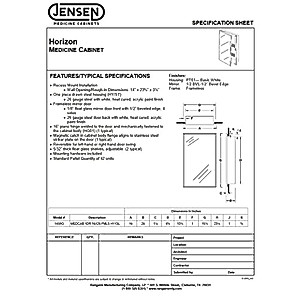 Jensen Medicine Cabinets Jensen 1459G Horizon Recessed Frameless Beveled Edge Mirror and Glass Shelves, Mirrored/White, 16 x 26