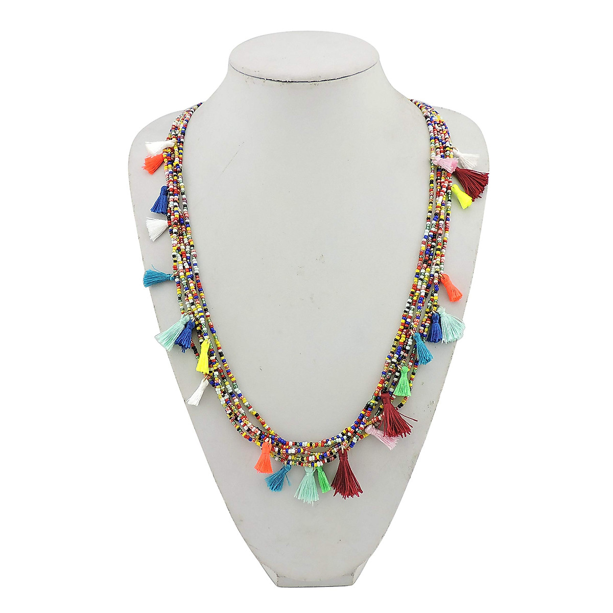 Bocar Long Multiple 6 Strand Handmade Beaded Statement 31" Necklace with Tassel Pendant for Women (NK-10579)