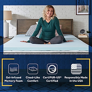 Sealy TrueForm 2 Inch Full Memory Foam Mattress Topper, Gel Infused Technology Contours to Body, Moisture Wicking Fabric for Cooling Sleep, Blue