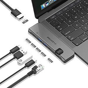 LENTION USB C Hub with Thunderbolt3(PD+Data Transfer+Video Output), 4K HDMI, USB 3.0, Gigabit Ethernet Mac Adapter Compatible 2016-2023 MacBook Pro, Mac Air(CS65, Dark Gray)