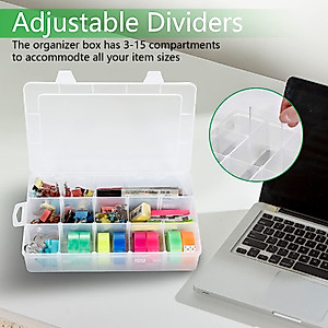 Bluedale 15 Grids Clear Craft Organizer Storage Box, Plastic Bead Container Organizers with Adjustable Dividers, Compartment Organizer Box for Art DIY, Jewelry, Earring, Screw, Small Parts