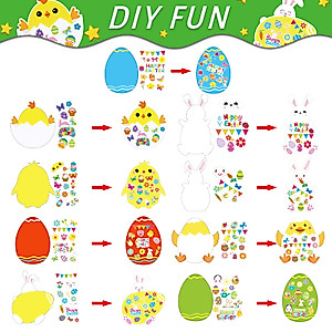 chiazllta 36Packs Easter DIY Craft Kit Stickers Set for Kids Eggs Bunny Chicks Easter Paper Craft Kit for Home Preschool Classroom Game Activities