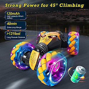 1:12 Gesture Sensing RC Stunt Car Toys 2.4GHz Rotating Wall Climbing Twist 4WD Large Remote Control Car Toys Off Road Monster Truck 360° Flips Lights with Music Drift Rc Car for Boys Age 8-12, Yellow