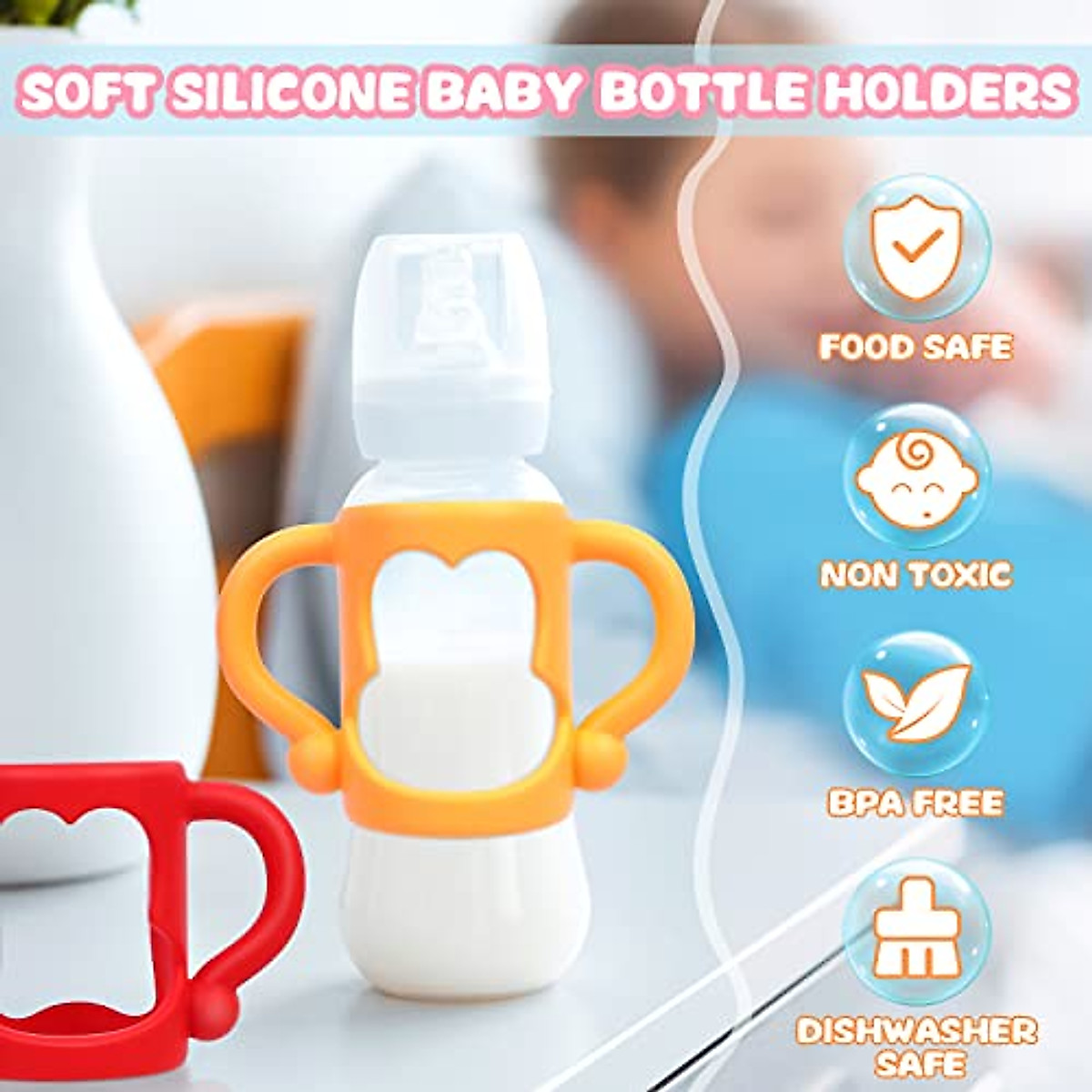 6 Pack Baby Bottle Handles, 100% Silicone Baby Bottle Handles, Narrow Sippy Bottle Handles-Teach Babies to Hold Their Own Bottle, BPA-Free (Muti-Colors)