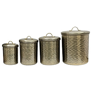 nu steel Set Of 4 Food storage Container Kitchen Hammered Canister with gold finish