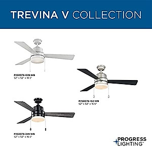 Progress Lighting P250076-31M-WB Trevina V 3-Blade Modern Indoor Ceiling Fan Matte Black with Light Kit and White Opal Shade