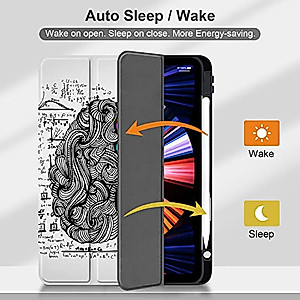 Batianda Case for iPad Air 11 inch 2024 M2/ iPad Air 5th/4th 2020 10.9 inch [Built-in Pencil Holder] Shockproof Cover with Clear Transparent Back Shell TPU Bumper Auto Sleep/Wake, Brain