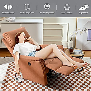 Electric Recliner Chairs, Small Power Recliner Chair on Clearance, Home Theater Recliners with USB Port, Thick Back Cushion, Ergonomic Narrow Recliner Chair for Small Spaces