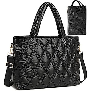 LEDAOU Tote Bag Women Quilted Teacher Purse and Handbags Shoulder Crossbody Puffer Hobo Bags 2pcs for Work Office School (Black)