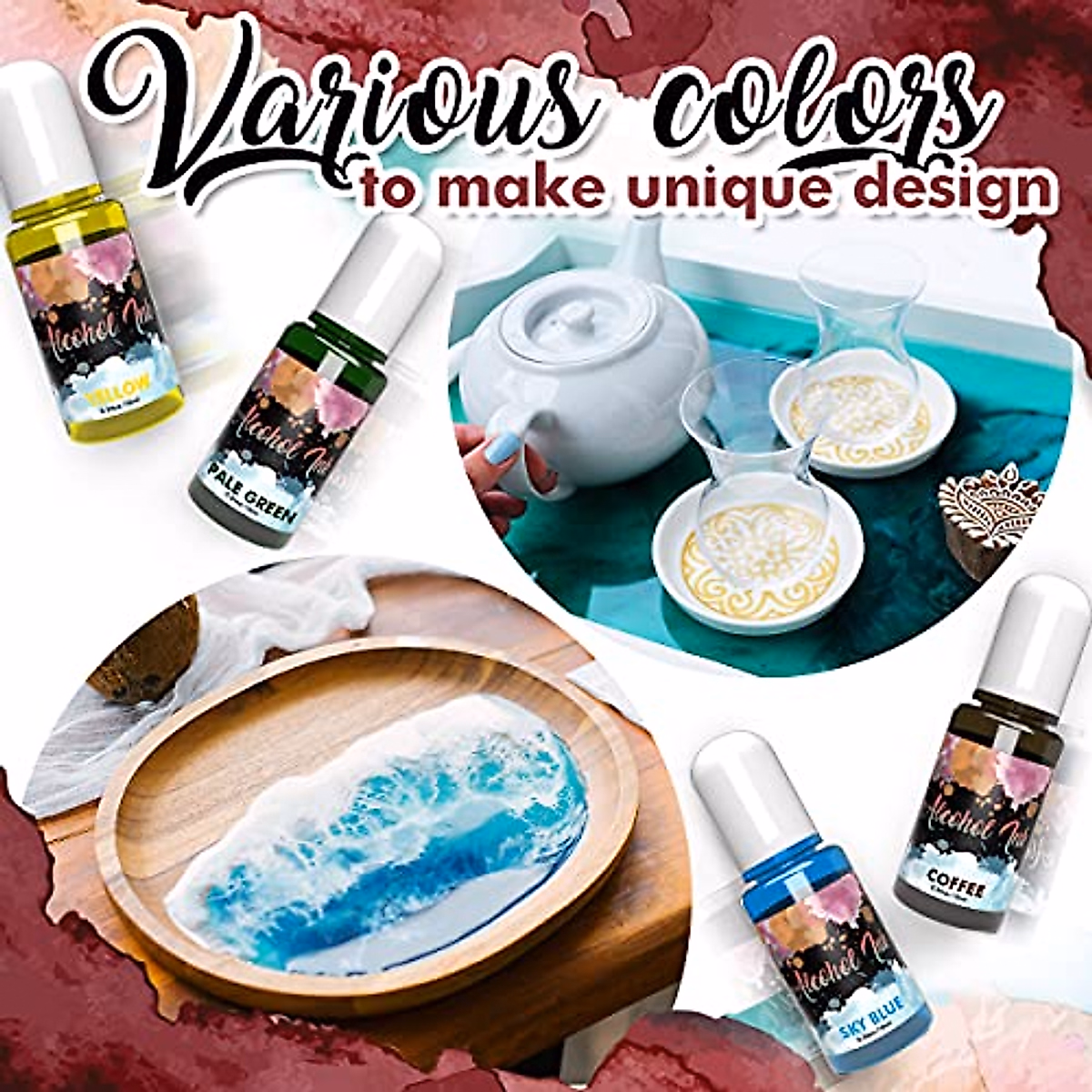 Resinfans Epoxy Resin with 24 Vibrant Colors Alcohol Ink - All in One Beginner High Concentrated Alcohol Based Ink Gold Flakes Art and Craft Supplies Wooden Mixing Sticks Plastic Cups Glitters