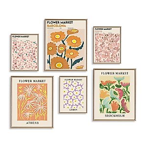Abstract Minimalist Wall Art - Mid Century Modern Decor - Flower Market Poster Print - Abstract Art - Museum Gallery Wall Art Set - Preppy Aesthetic Pictures - Danish Pastel Art Print - Set of 6