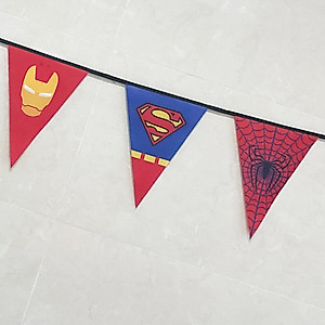 Superhero Theme Happy Birthday Banner for Kids Adults Fabric Banner Background for Birthday Party Decorations Pennant Banner Garland Decor for Kids Boys Girls Baby Shower Birthday Party Favor Supplies
