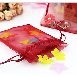 Wuligirl 100pcs Sheer Organza Bag 4X6 with Drawstring Jewelry Pouches Bags for Party Wedding Favor Candy Seashell Gift Bags (Red)