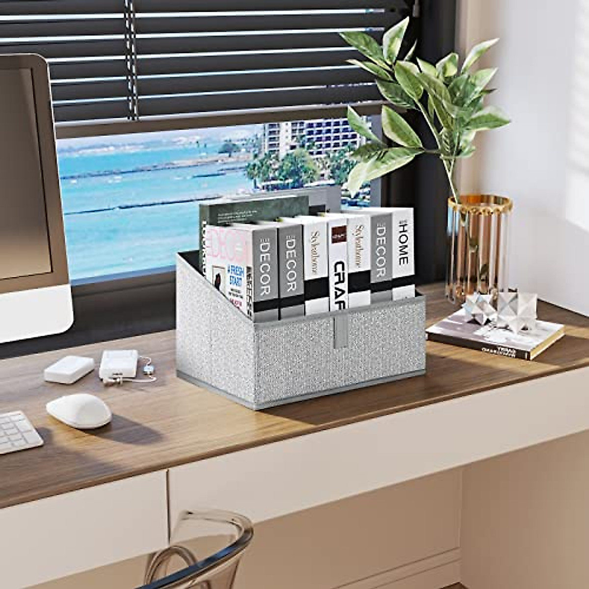 DIMJ Closet Baskets, 6 Packs Trapezoid Storage Bins, Fabric Baskets for Organizing Shelves, Foldable Storage Cube Bins for Toys, Baby Toiletry, Office Supplies, DVDs, Books