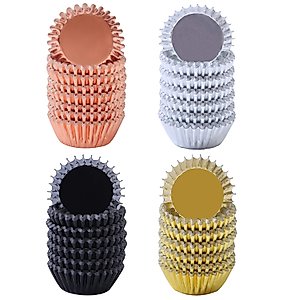 Elcoho 600 Pieces 1.25 Inch Mini Size Foil Metallic Cupcake Liners Muffin Paper Cases Baking Cups
