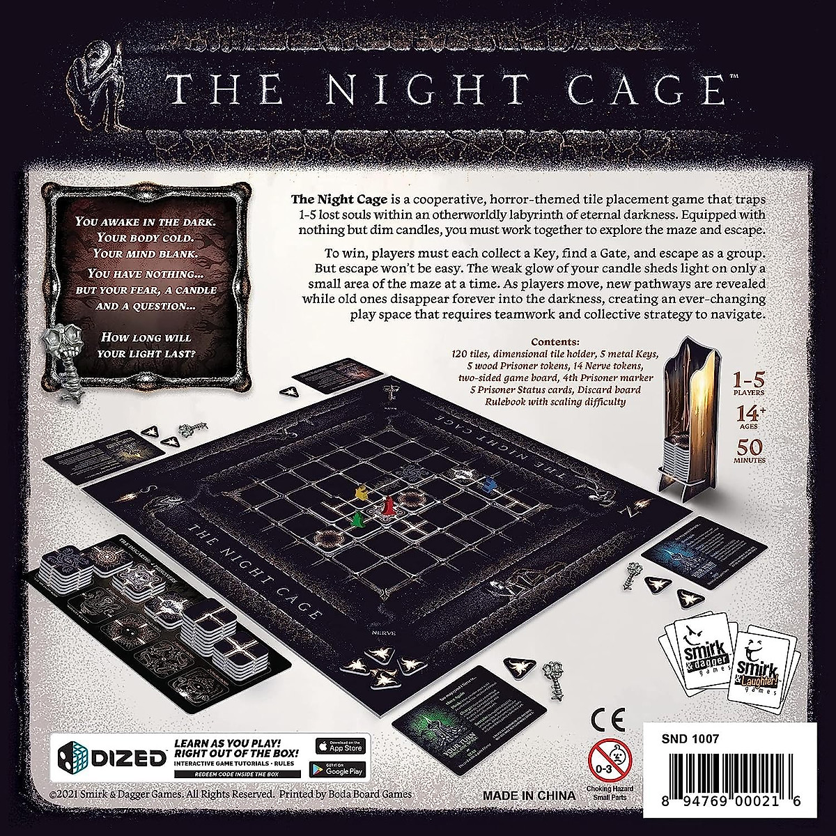The Night Cage by Smirk and Dagger, a Spooky Cooperative Strategy Game, 1-5 Players Lost in a Dark Maze with only a Candle, Fun Horror Themed Tile Laying and Perfect for Game Night, Adults, Teens 14+