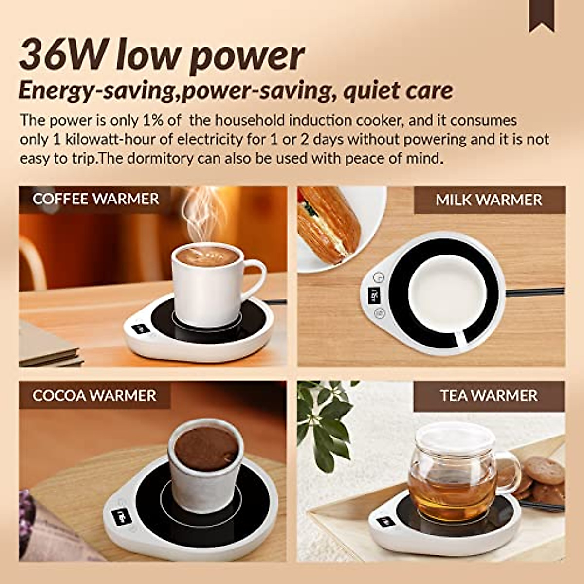 Mug Warmer, Upgrade Coffee Warmer & Cup Warmer for Desk with 3 Temperature Settings, More Hot Coffee Mug Warmer with Timer & 4H Auto Shut Off for Keep Best Flavor for Cocoa, Tea, Water, Milk
