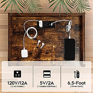 TC-HOMENY LED Nightstand with Voice-Activated Mode, End Table with Charging Station for Bedroom Furniture, Side Bed Table with 2 Drawers (Brown)