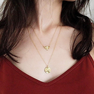 Bee Gold Coin Honeycomb Pendant Choker Necklace for Women Teen Girls S925 Sterling Silver Dainty Crystal CZ Diamond Queen Bee Bumble Bee Hive BFF Necklace Long Chain Cute Animal Charm Jewelry Gift