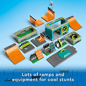 LEGO My City Street Skate Park Building Toy Set, includes a Skateboard, BMX Bike, Scooter and in-line Skates, Plus 4 Minifigures for Pretend Play, Fun Gift for Kids and Skating Fans, 60364