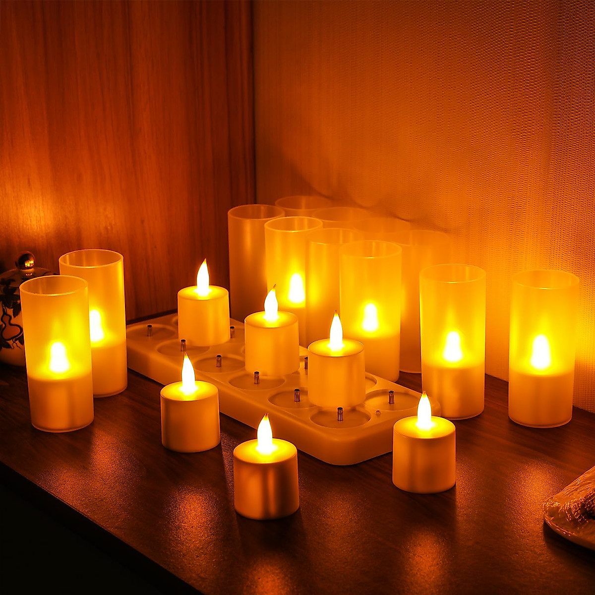 WoneNice Rechargeable Tea Light Candles with Remote Timer, Romantic Deco for Home Parties, Restaurants, Weddings, Christmas