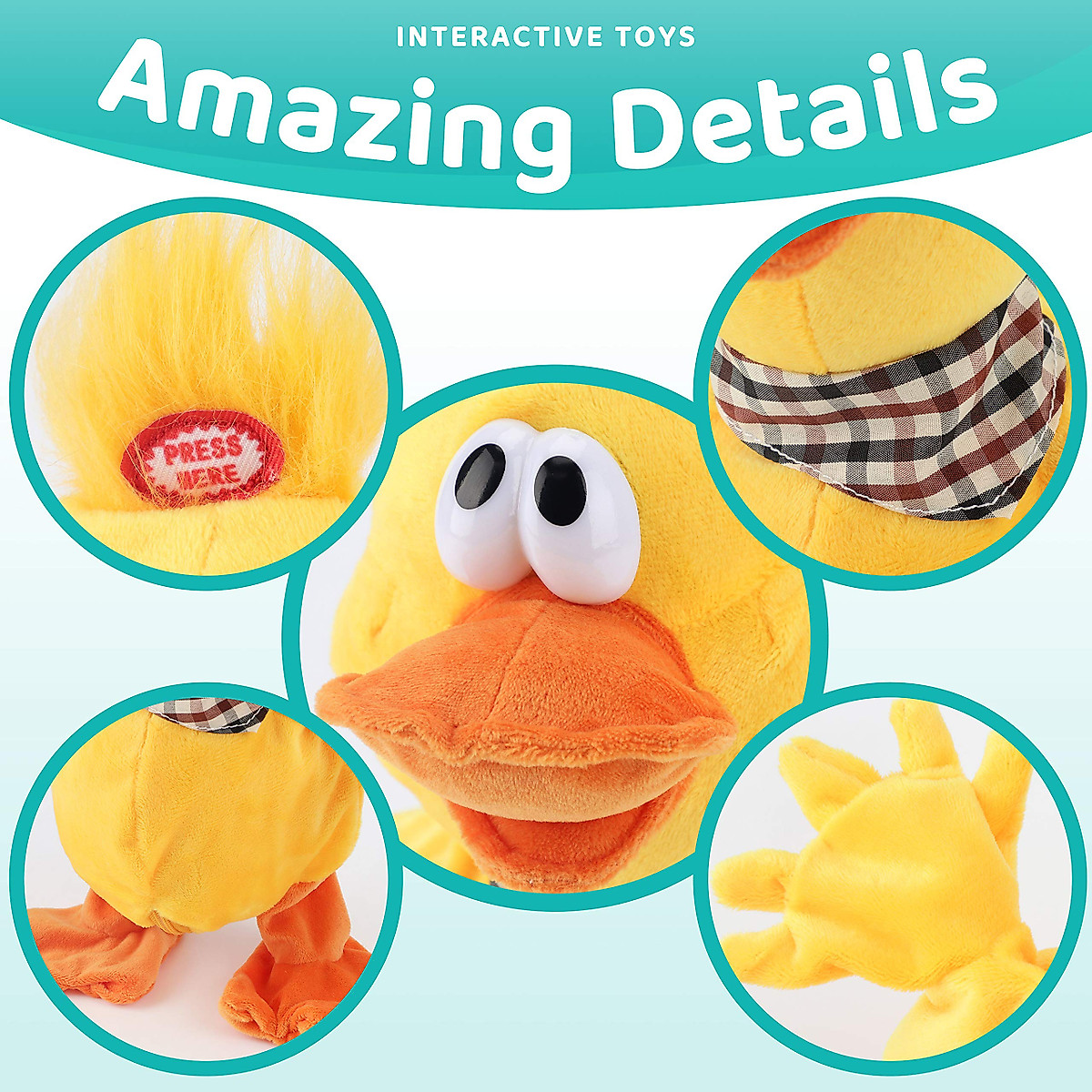 Cuteoy 13" Quacking Duck Musical Stuffed Animal Plushies Walking Singing Waving Electronic Interactive Plush Toy for Kids Boys Easter