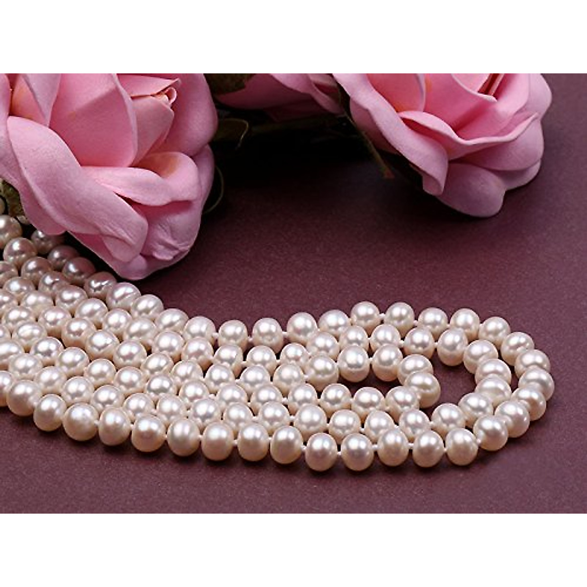 Womens 3-row 8-9mm Flatly-round Freshwater Cultured Pearl Necklace 16"