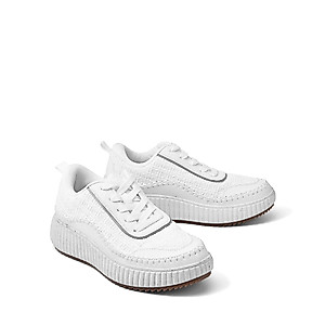 DREAM PAIRS Women Chunky City Tweed Comfortable Casual Platform Fashion Sneaker,Size 7.5,White,SDFN2379W